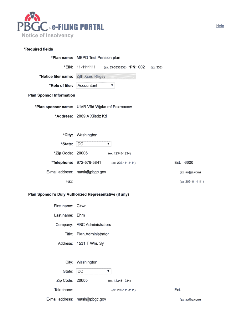 Fillable Online Combined Notice of Insolvency and Notice of ... - pbgc ...