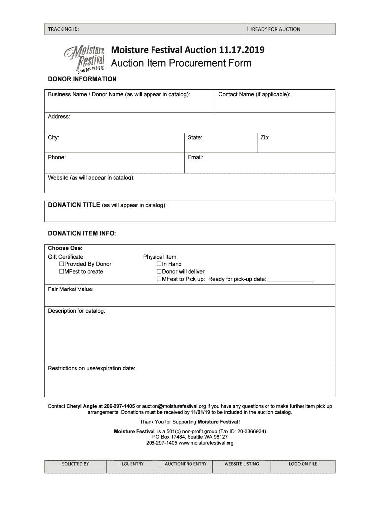 Fillable Online Downloadable Charity Auction Donation Form Template Fax ...