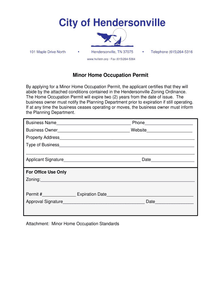 Fillable Online Minor Home Occupation Permit - City of Hendersonville ...