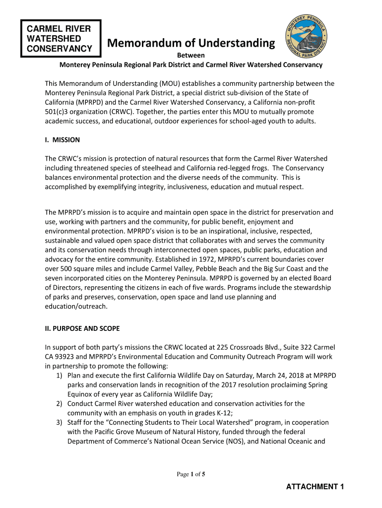 Fillable Online Monterey Peninsula Regional Park District and Carmel ...