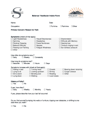 Fillable Online Balance/ Vestibular Intake Form Fax Email Print - pdfFiller