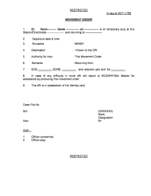 Fillable Online Movement Order Officers - NCC Directorate Odisha Fax ...