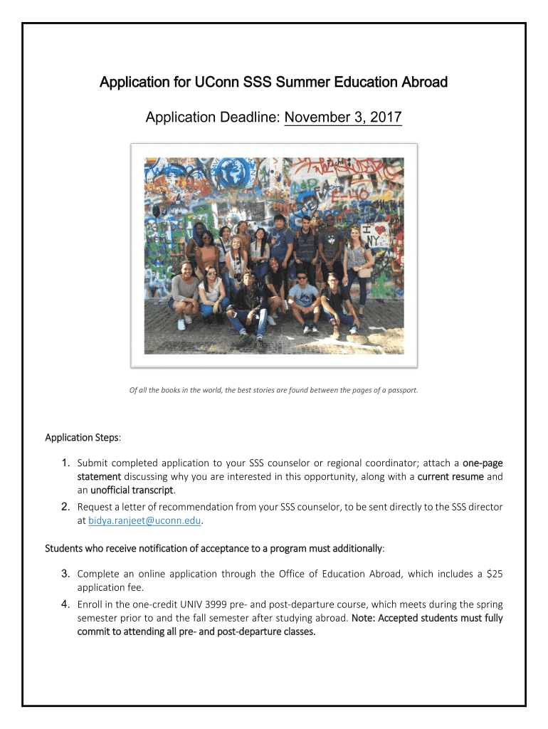 Fillable Online abroad uconn Application for UConn SSS Summer Education ...