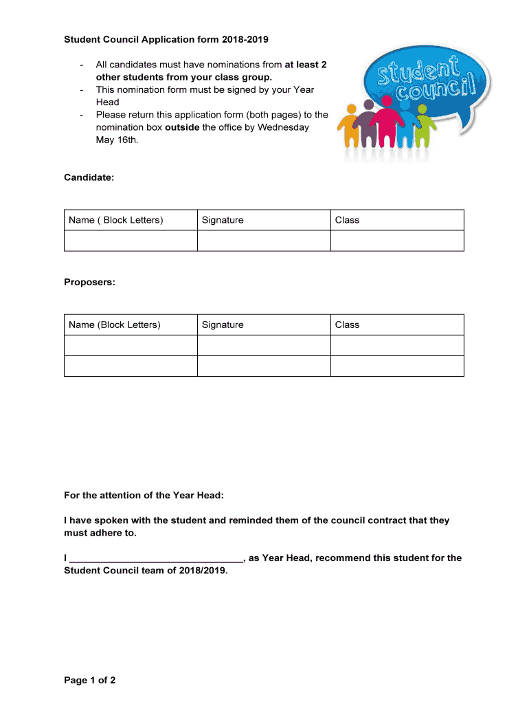 Fillable Online Student Council Application form 2018-2019 - St. Louis ...