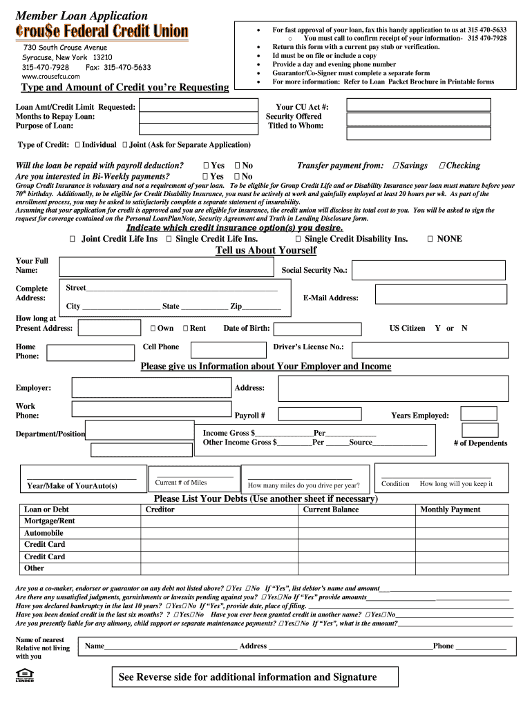 Fillable Online Member Loan Application form Fax Email Print - pdfFiller