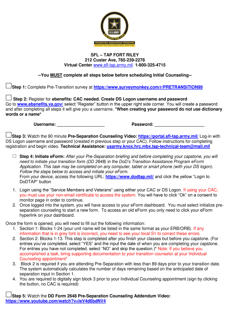 Sfl Tap Fort Riley - Fill Online, Printable, Fillable, Blank | pdfFiller
