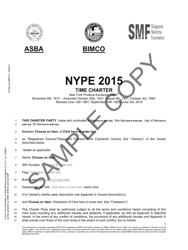 Dowload Time Charter Nype 2015 - Fill Online, Printable, Fillable ...