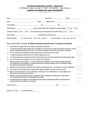 Fillable Online CAMPER INFORMATION AND AGREEMENT Fax Email Print ...