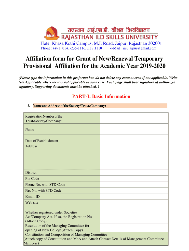 Fillable Online Affiliation form for Grant of New/Renewal Temporary ...
