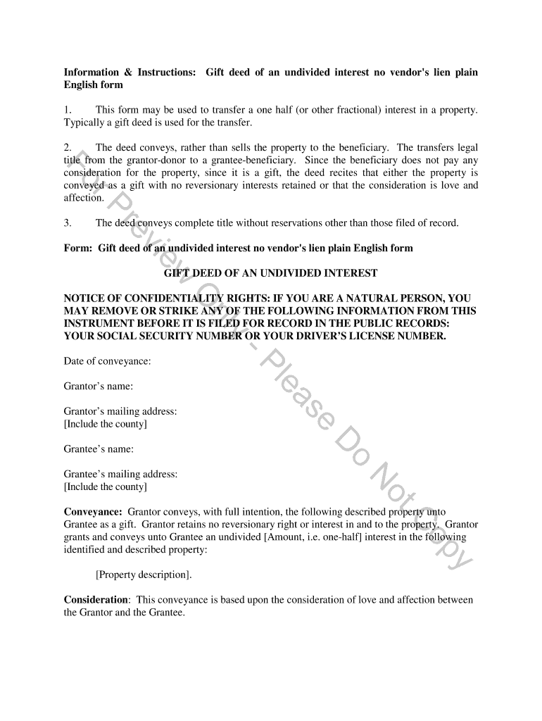 Fillable Online Information & Instructions: Gift deed of an undivided ...