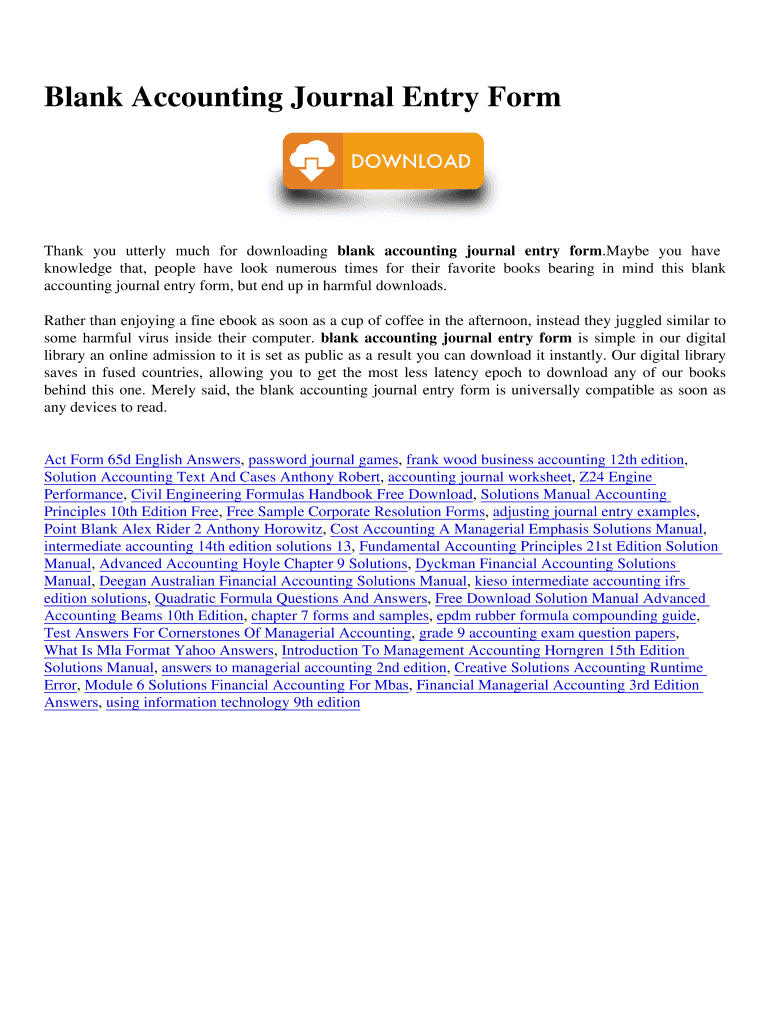 Fillable Online Blank Accounting Journal Entry Form Fax Email Print ...