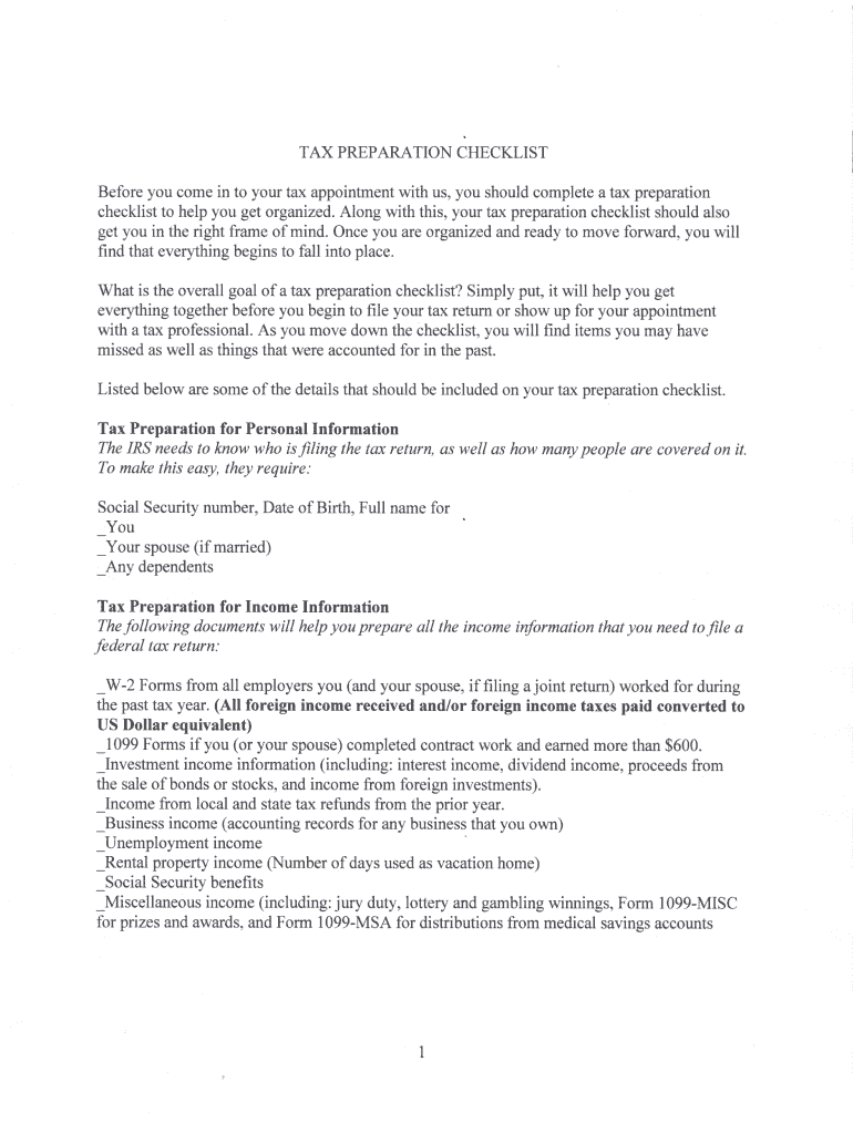Fillable Online Small Business Tax Preparation Checklist: Get It Here ...
