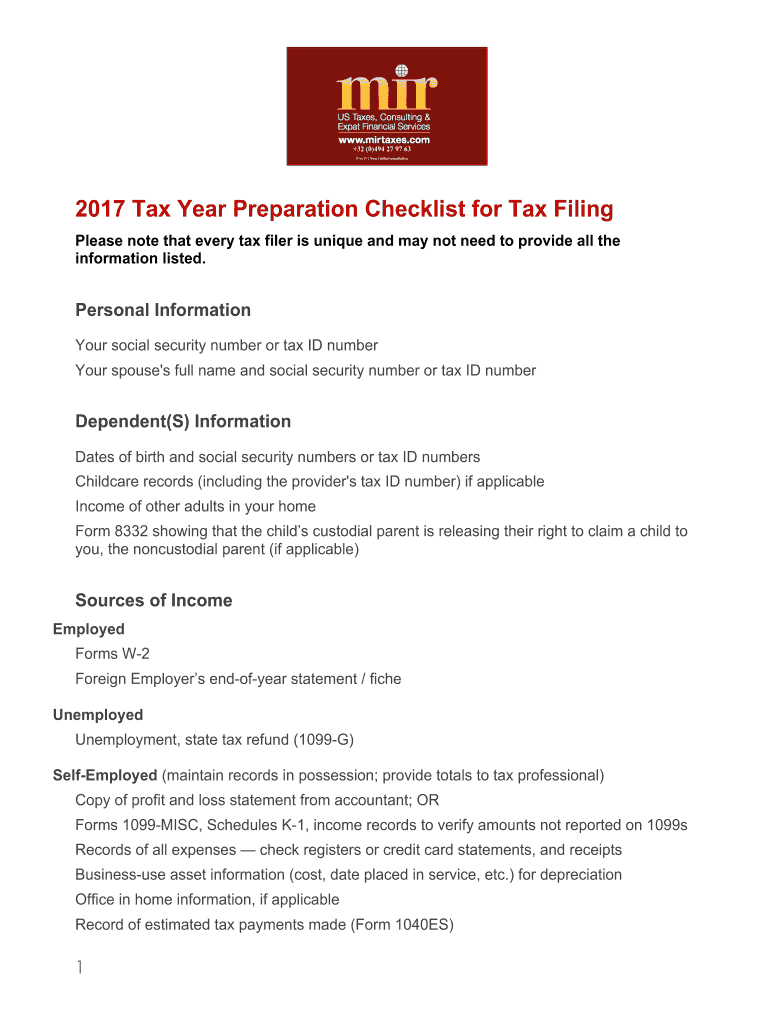 Tax Preparation Documents Checklist - Fill Online, Printable, Fillable ...