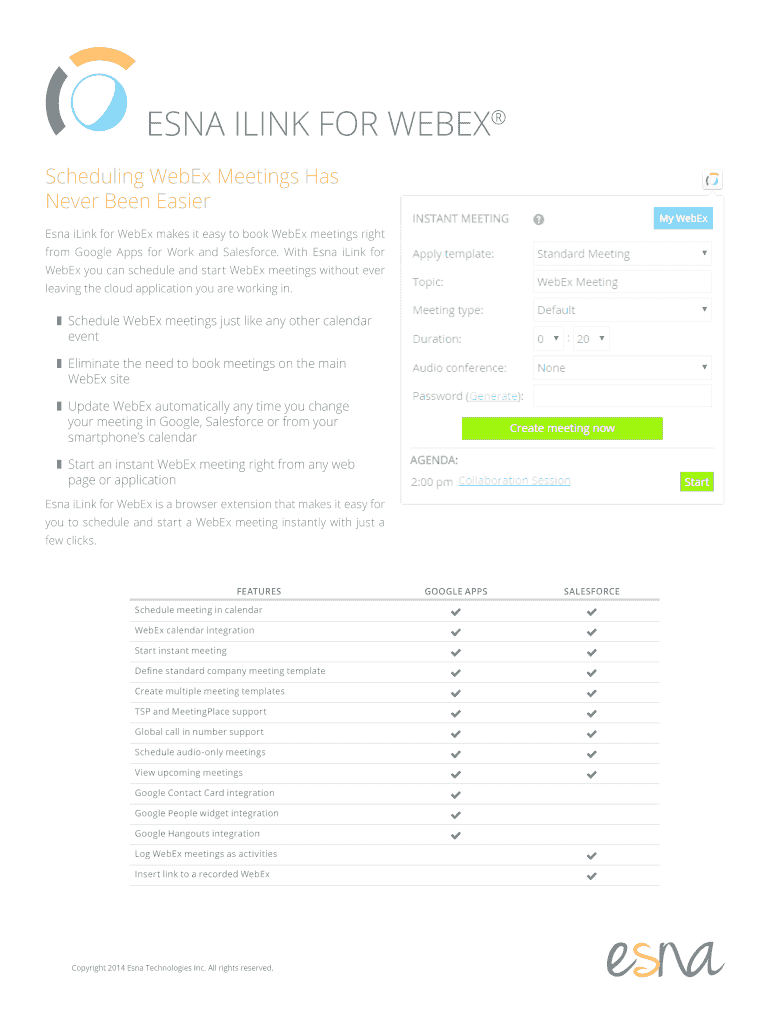 Fillable Online ESNA ILINK FOR WEBEX Fill Online, Printable, Fillable ...