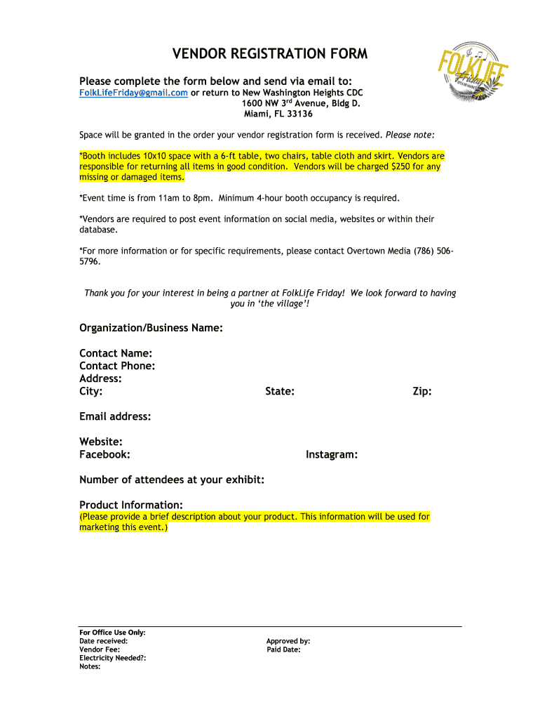 Fillable Online VENDOR REGISTRATION FORM Word Doc - Experience ... Fax Email Print - pdfFiller