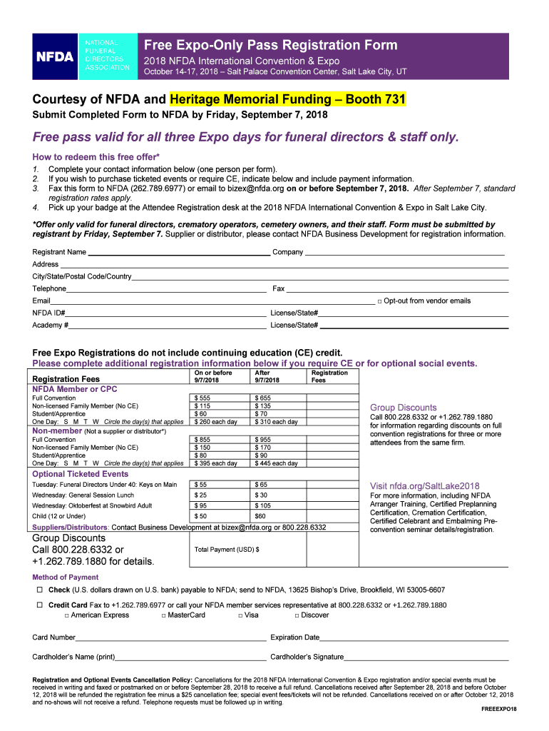 Fillable Online Free Expo-Only Pass Registration Form - Heritage ...