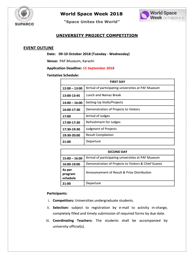 Fillable Online suparco gov World Space Week 2018 Theme: Space Unites ...