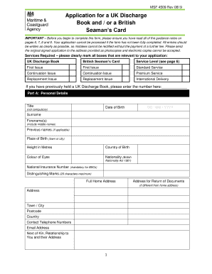 Fillable Online Application for a UK Discharge Book and / or a British ...