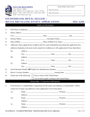 Fillable Online secondhand metal dealer / metal recycling entity ...