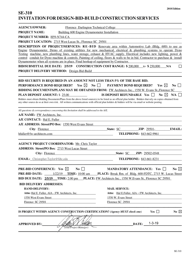 Fillable Online 004 SE-310 - Invitation for Design-Bid-Build PAGE 1 ...