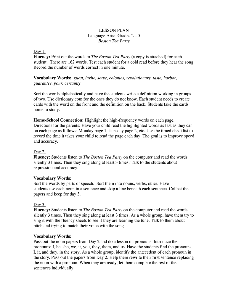 Fillable Online Boston Tea Party Lesson Plan High SchoolLearning the ...