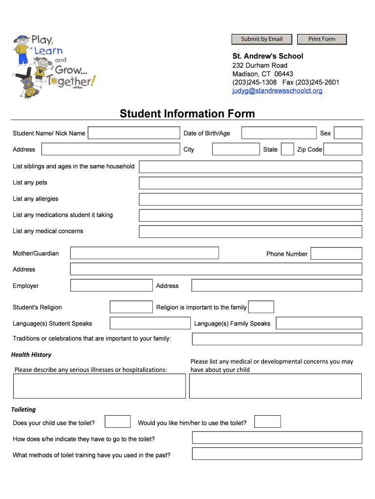 Fillable Online Student Information Form - standrewsschoolct.org Fax ...