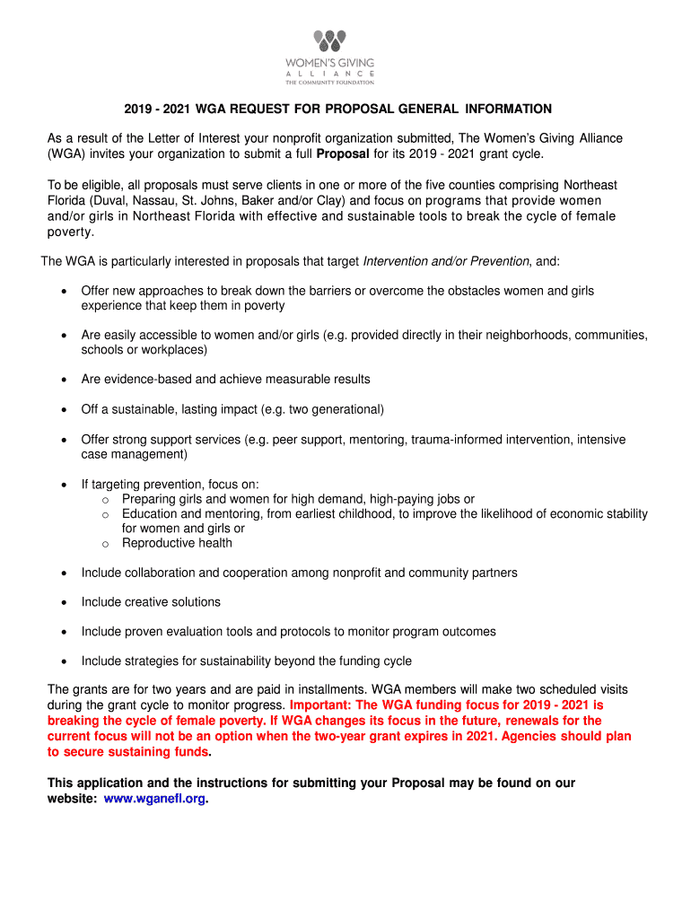 Fillable Online 2019 - 2021 WGA REQUEST FOR PROPOSAL GENERAL Fax Email ...