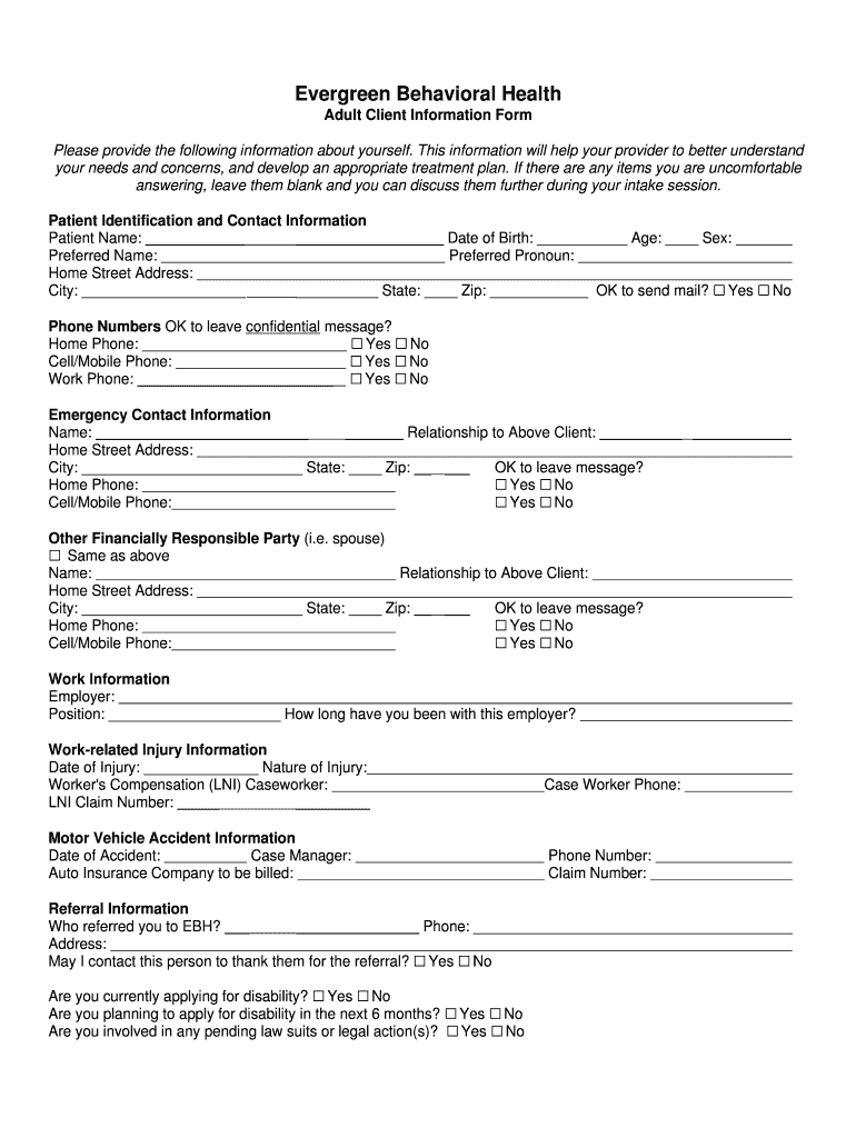 Fillable Online Triage Form - Evergreen Youth and Family Services Fax ...