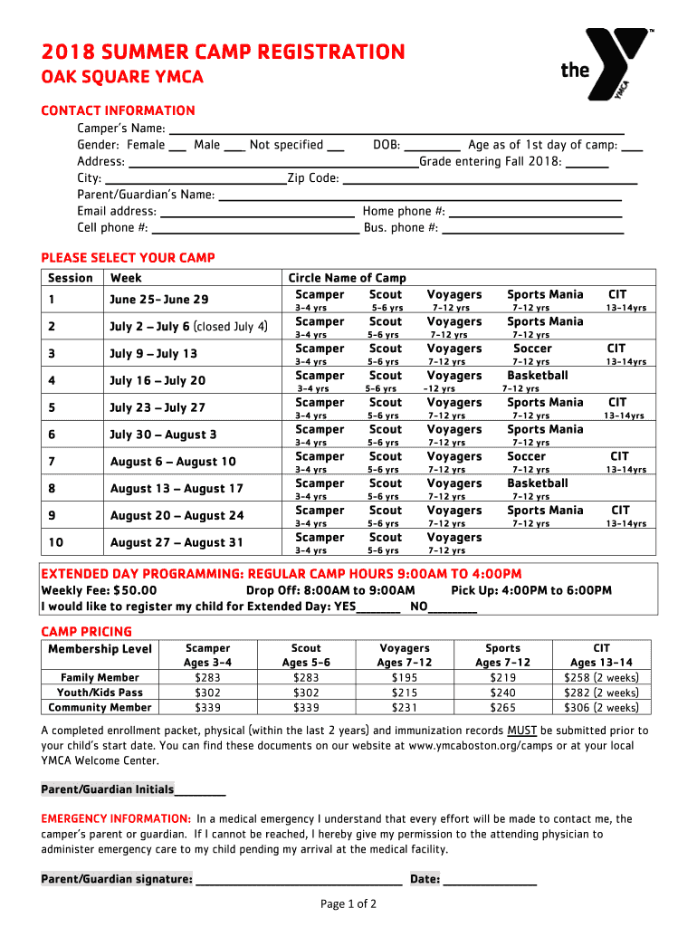 Fillable Online Say Yes Summer Camp Enrollment Form - Buffalo Public ... Fax Email Print - pdfFiller