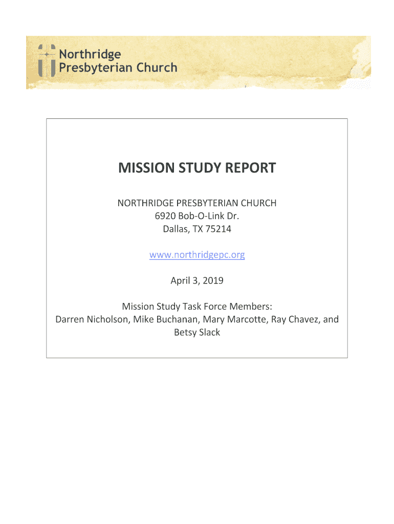 Fillable Online mission study report - Northridge Presbyterian Church ...