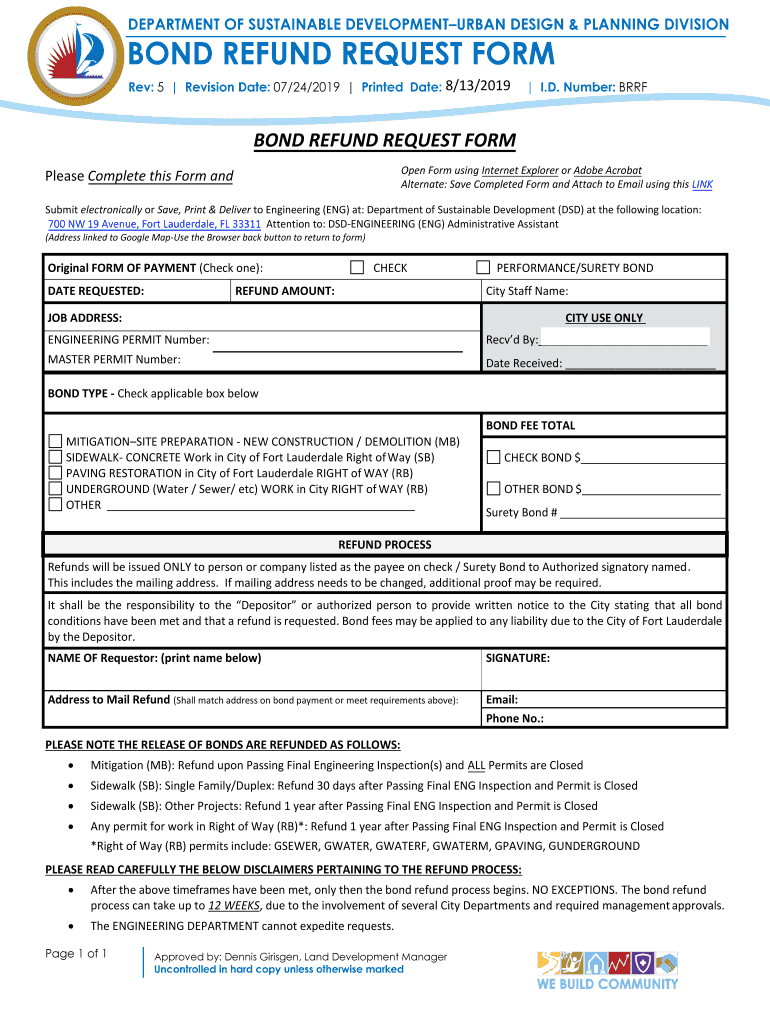 Fillable Online BOND REFUND REQUEST FORM. DSD-ENGINEERING Fax Email ...