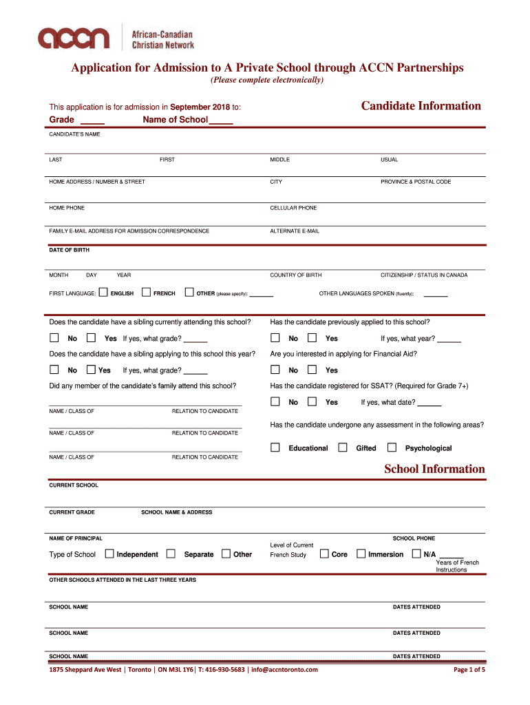 Fillable Online Application for Private School in partnership with ACCN ...