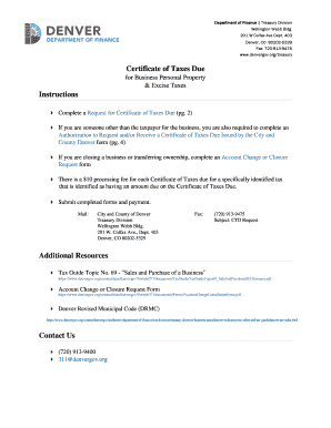 CO Certificate Of Taxes Due For Business Personal Property & Excise ...