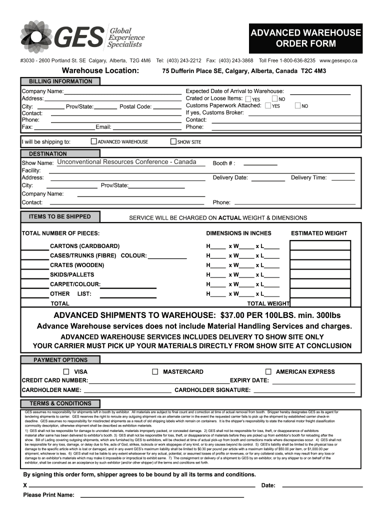 Fillable Online GES Shipping Order Form Fax Email Print - pdfFiller
