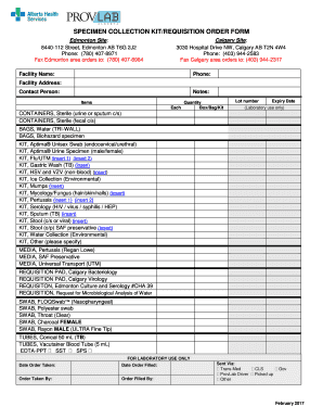 Fillable Online Specimen Collection Kit/Requisition Order Form ...