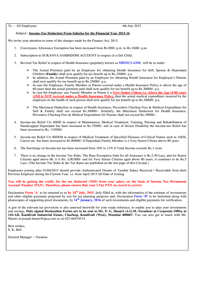 Fillable Online Income-Tax Deduction From Salaries for the Financial ...