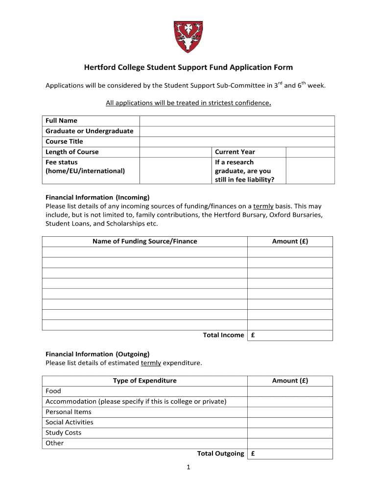 Fillable Online Hertford College Student Support Fund Application Form Fax Email Print - pdfFiller