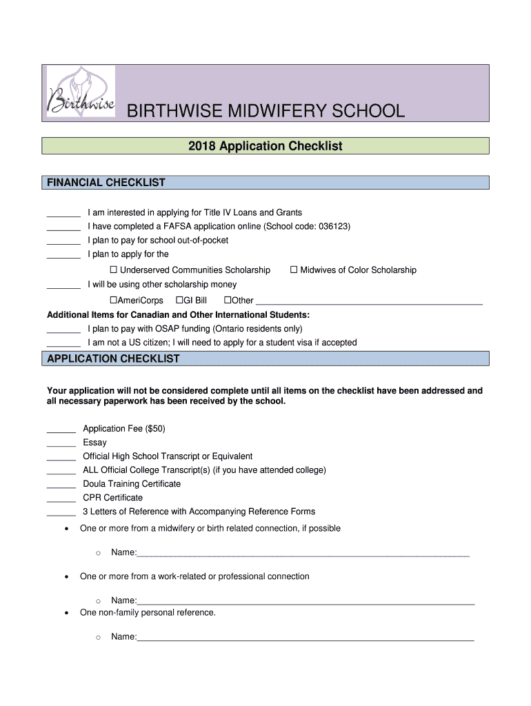 Fillable Online Birthwise Financial Aid Guide - Birthwise Midwifery ...