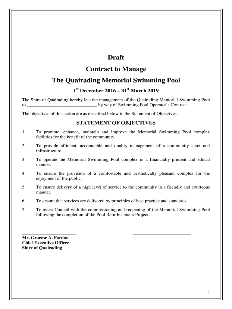 Fillable Online Draft Contract to Manage The Quairading Memorial ...