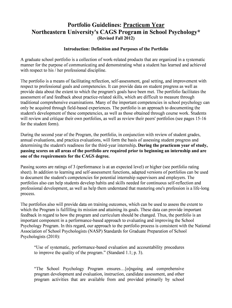 Fillable Online Portfolio Guidelines: Practicum Year Northeastern University ... Fax Email Print ...