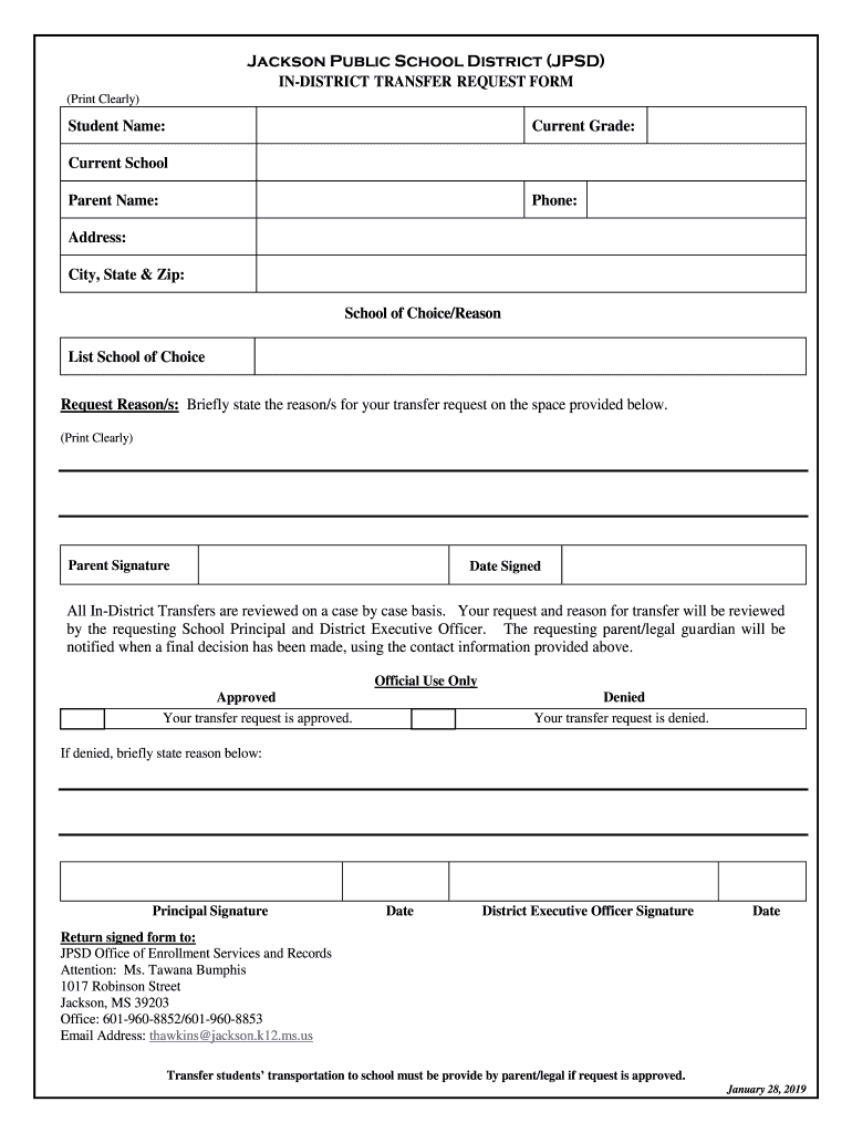 Fillable Online Transcript/Diploma Request Form - Jackson Public Schools Fax Email Print - pdfFiller