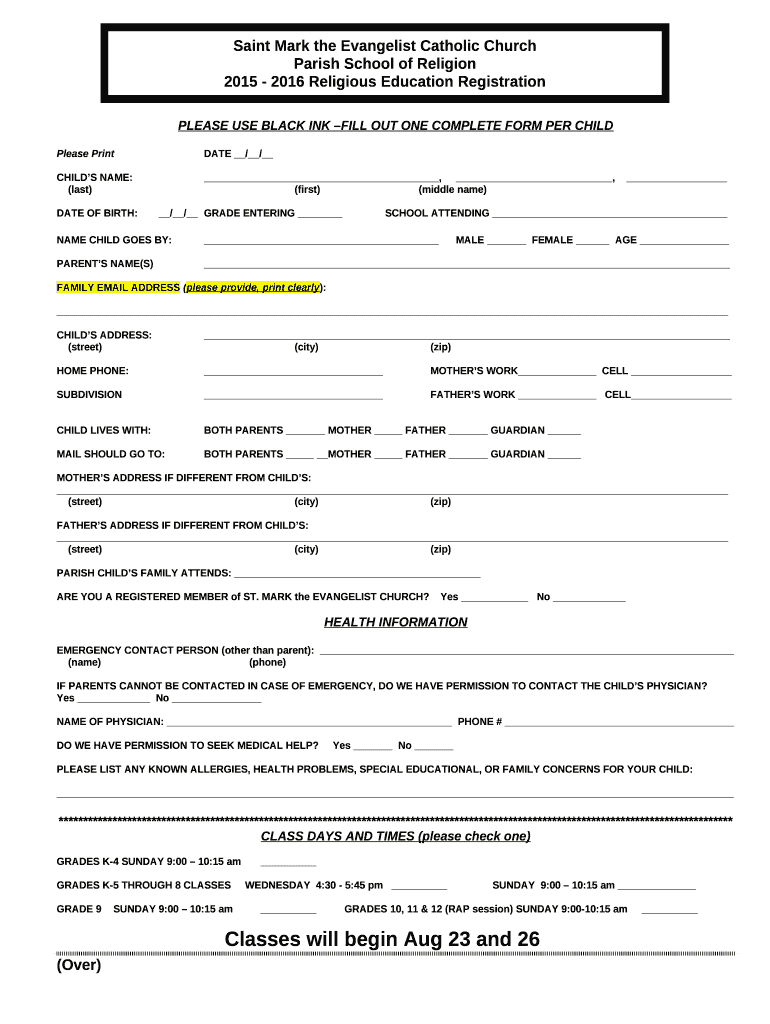 PLEASE USE BLACK INK FILL OUT ONE COMPLETE PER CHILD Doc Template ...
