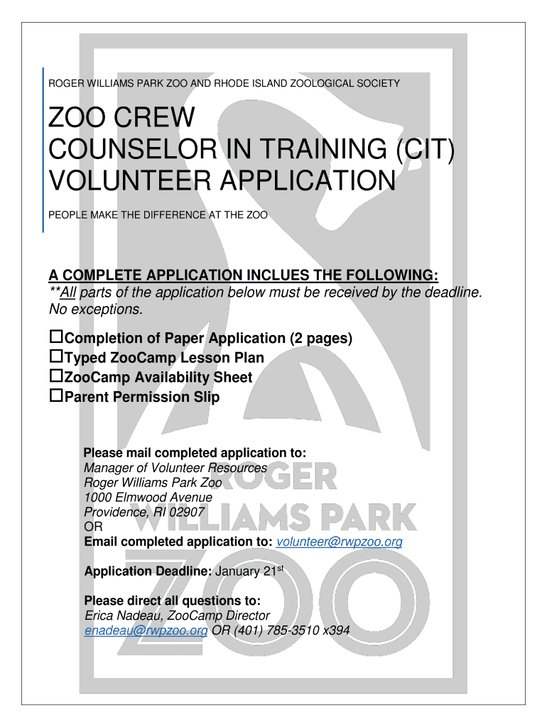 Fillable Online ROGER WILLIAMS PARK ZOO AND RHODE ISLAND ZOOLOGICAL ...