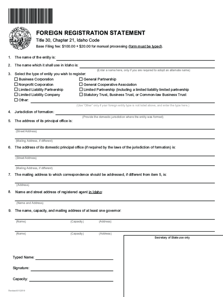 ID Foreign Registration Statement: Fill out & sign online | DocHub