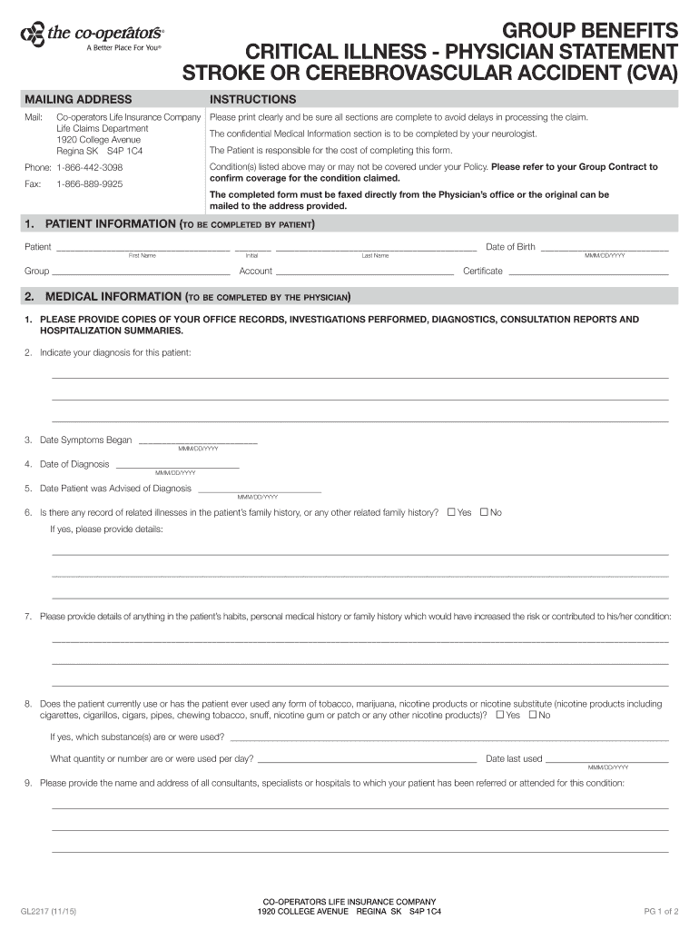 Fillable Online Physician's Statement - Stroke or Cerebrovascular ...