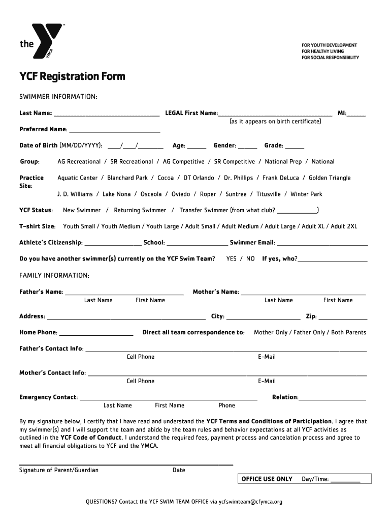 Fillable Online YCF Registration Form Fax Email Print - pdfFiller