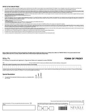 Fillable Online FORM OF PROXY - Bilby Plc Fax Email Print - pdfFiller