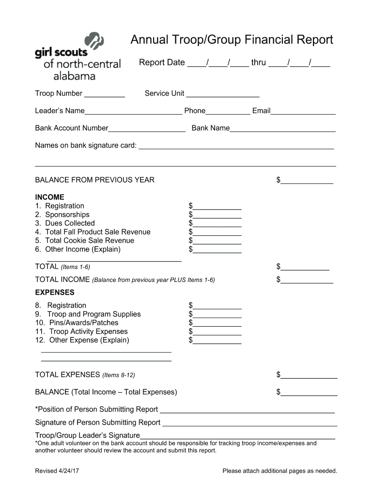 Fillable Online Annual Troop-Group Financial Report Form Fax Email ...
