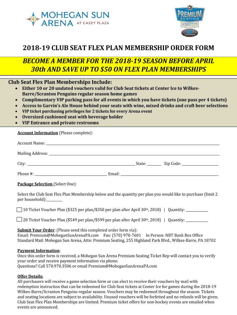 Fillable Online 2018-19 CLUB SEAT FLEX PLAN MEMBERSHIP ORDER FORM Fax ...