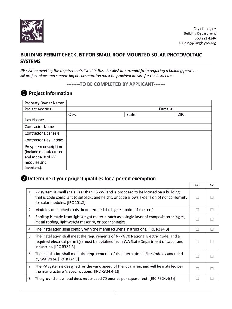 Fillable Online City of Langley Building Department BUILDING PERMIT ...